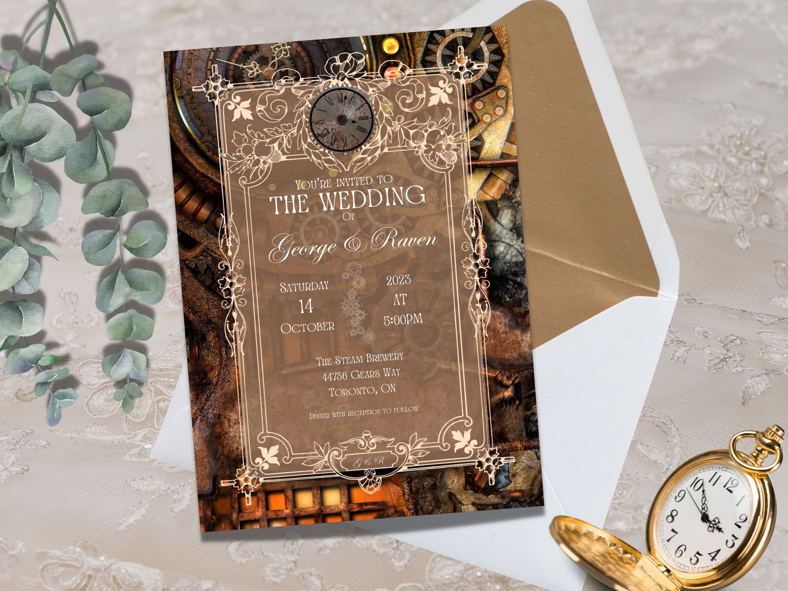 Steampunk Wedding Invitation Template