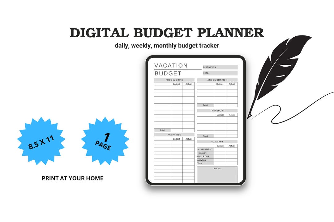 Vacation Budget Planner, PDF Printable Budget Tracker, Travel Finance ...