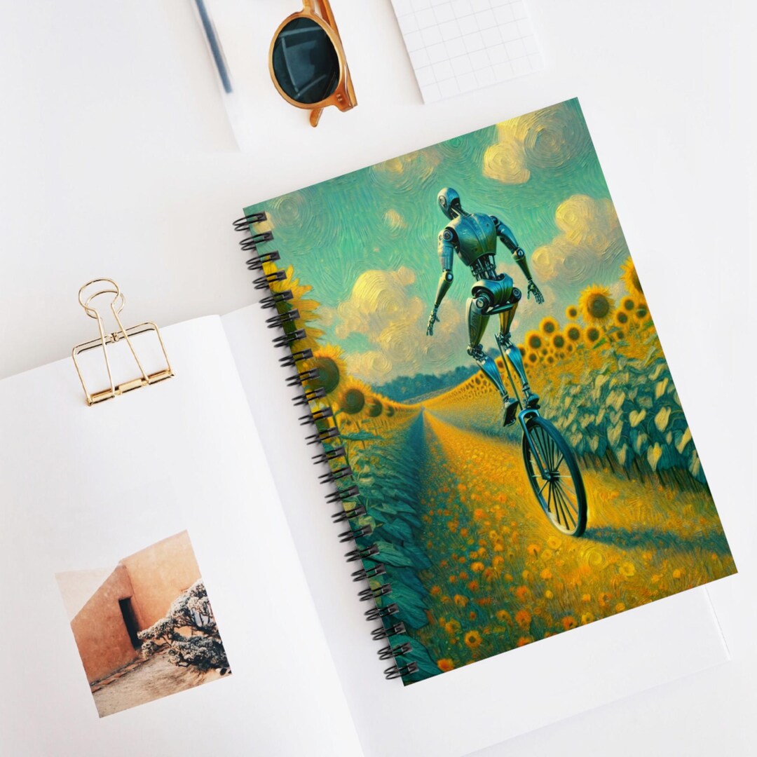 Sunflower Robot Art Spiral Notebook - Artistic Writing, Journaling ...