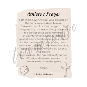 Athlete's Prayer | Sports Gifts Printable | Sports Prayer | Athlete ...