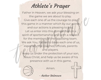 Athlete's Prayer | Sports Gifts Printable | Sports Prayer | Athlete ...