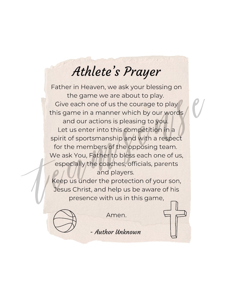 Athlete's Prayer | Sports Gifts Printable | Sports Prayer | Athlete ...