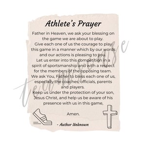 Athlete's Prayer Sports Gifts Printable Sports Prayer Athlete Prayer ...