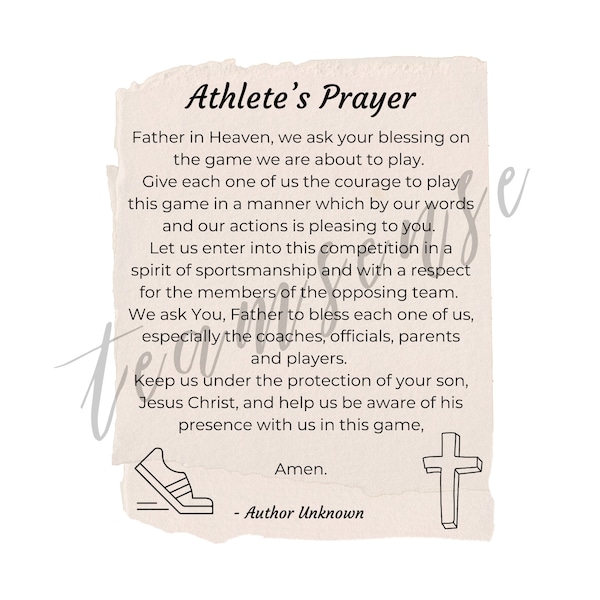 Athlete's Prayer Sports Gifts Printable Sports Prayer Athlete Prayer ...