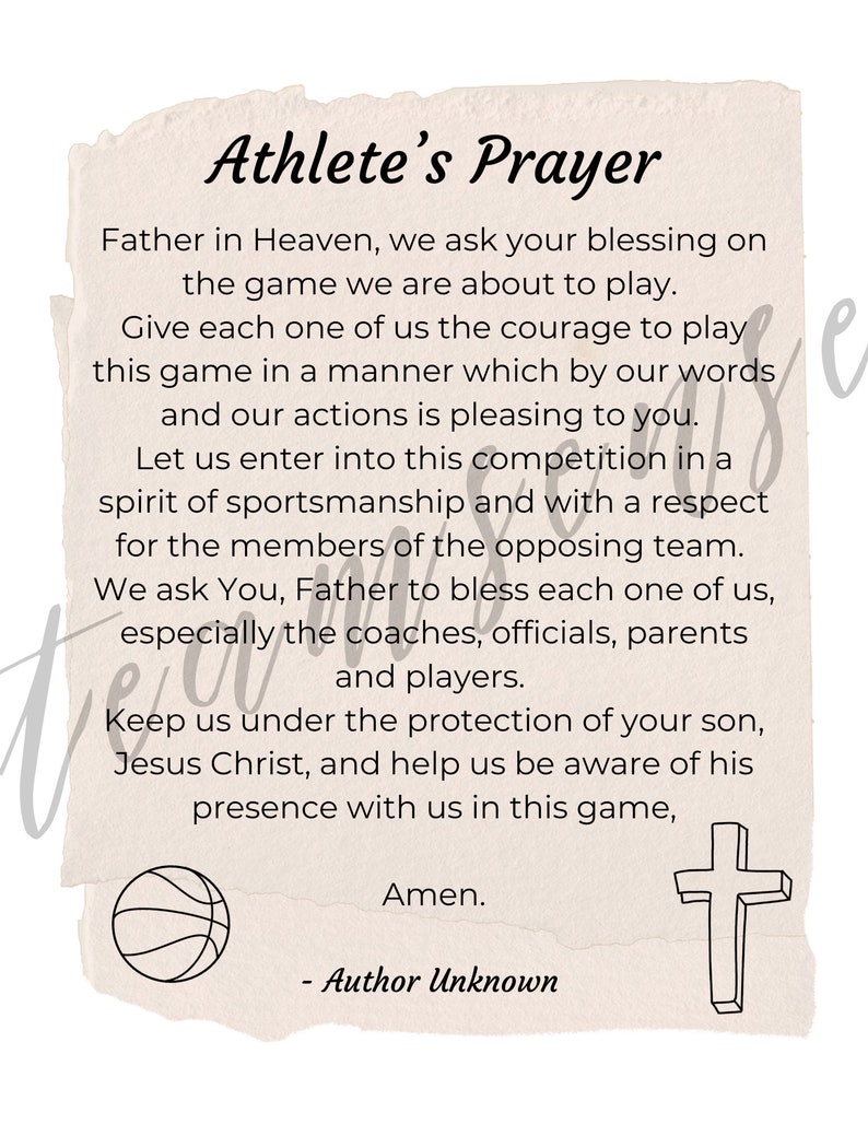 Athlete's Prayer | Sports Gifts Printable | Sports Prayer | Athlete ...