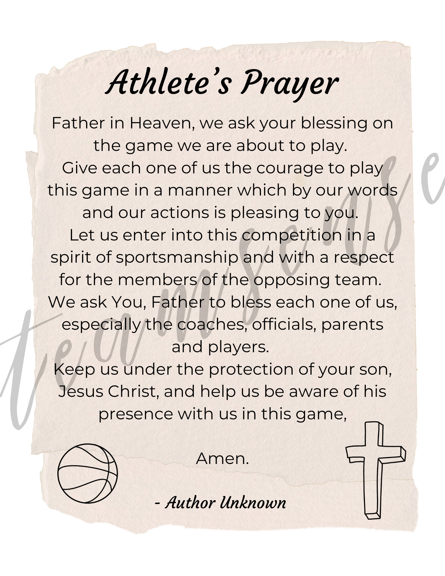 Athlete's Prayer | Sports Gifts Printable | Sports Prayer | Athlete ...