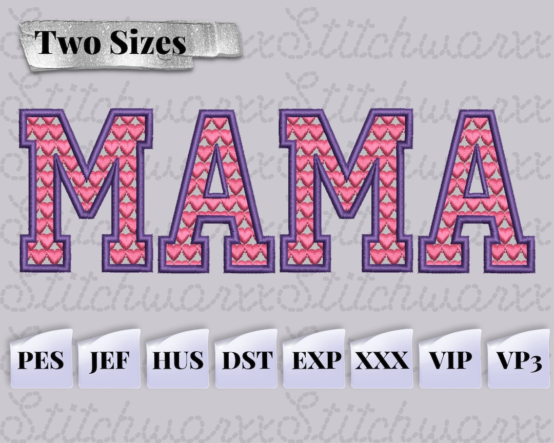 Mama Varsity Letters With Heart Fill Embroidery File, Mom Embroidery ...