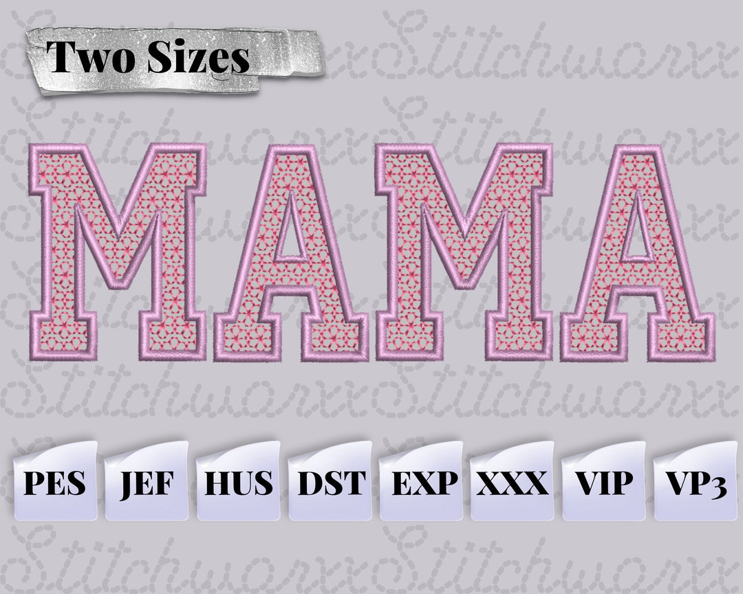 Mama Varsity Letters With Flowers Fill Embroidery File, Mom Embroidery ...