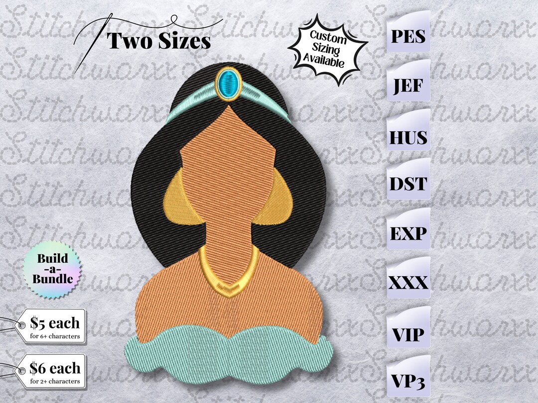 Princess Jasmine Embroidery Design, Aladdin Embroidery Design, File in ...
