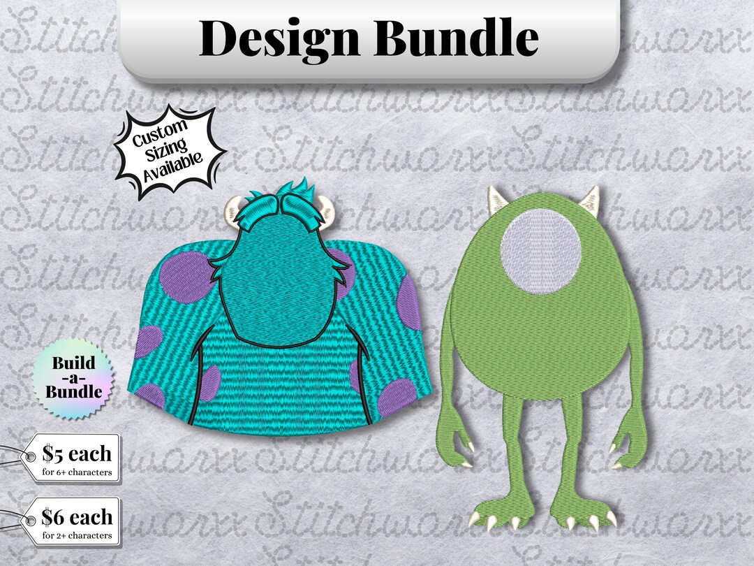 Mike and Sully Embroidery Design, Monsters Inc Embroidery Design, File ...