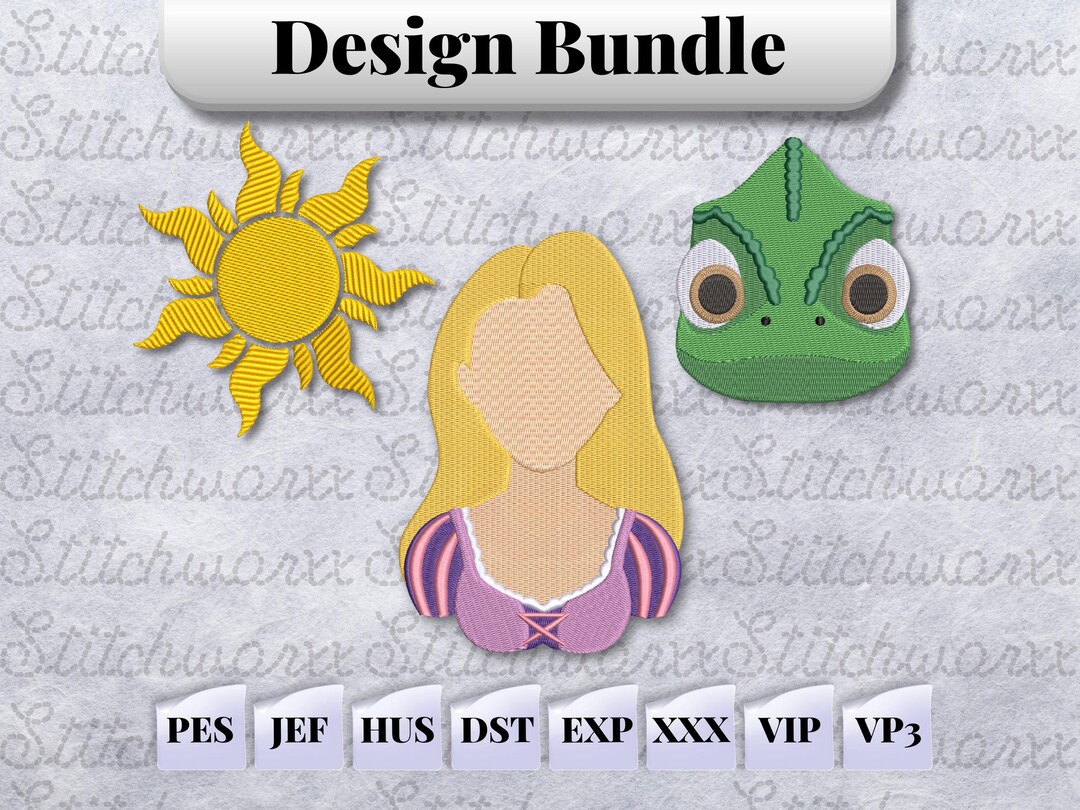 Rapunzel, Pascal, Sun Logo Embroidery Design Bundle, Princess Machine ...