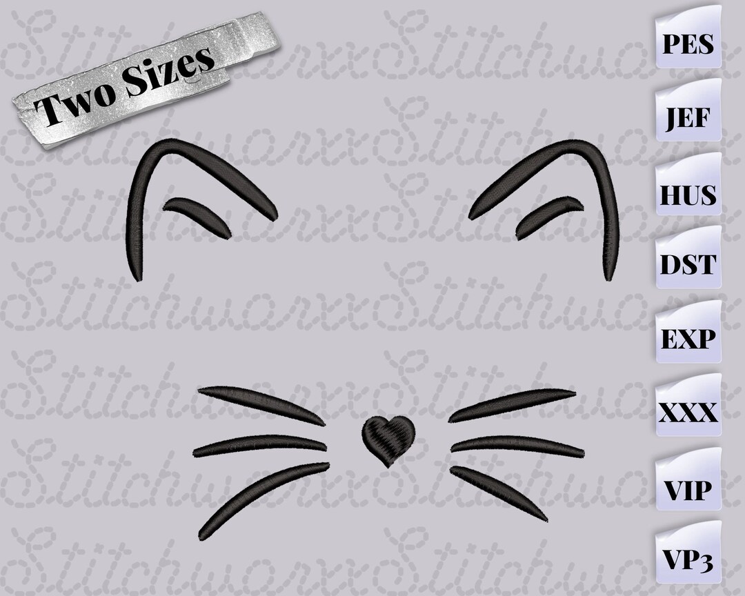 Cat Embroidery File, Trendy Embroidery Designs, File in PES, DST, JEF ...
