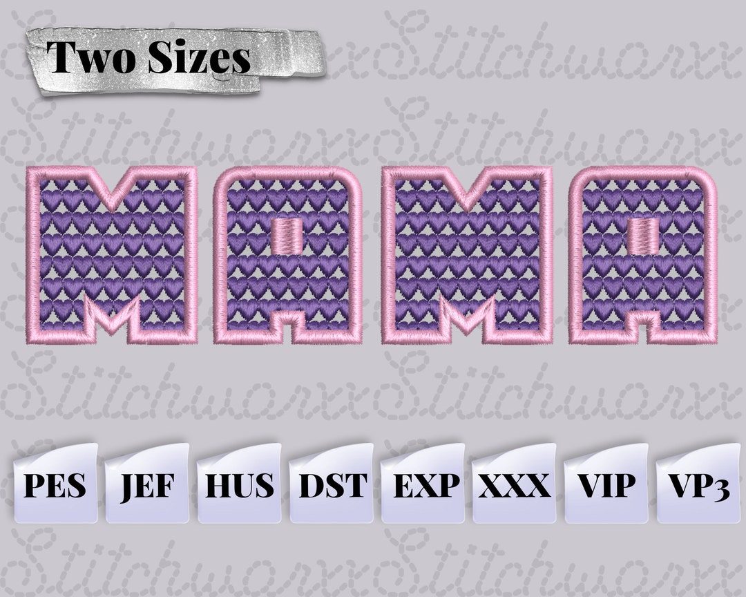 Mama Block Letters With Heart Fill Embroidery File, Mom Embroidery ...