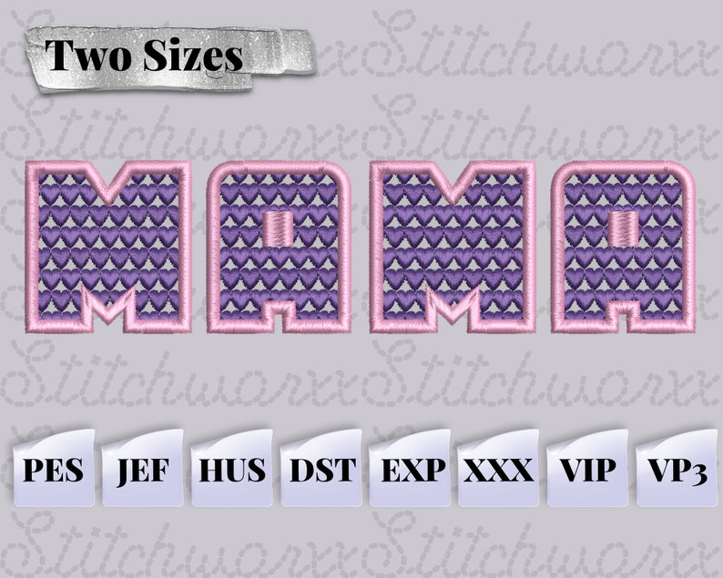 Mama Block Letters With Heart Fill Embroidery File Mom - Etsy