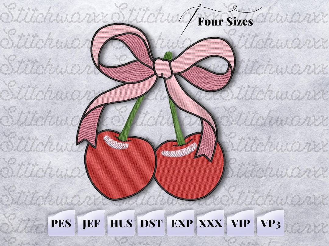 Cherries Bow Machine Embroidery Design, Coquette Embroidery Design ...