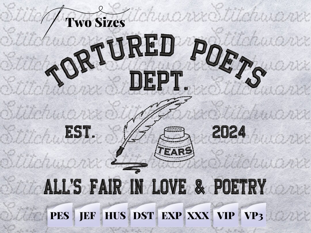 Tortured Poets Department Machine Embroidery Design, Tortured Poets ...