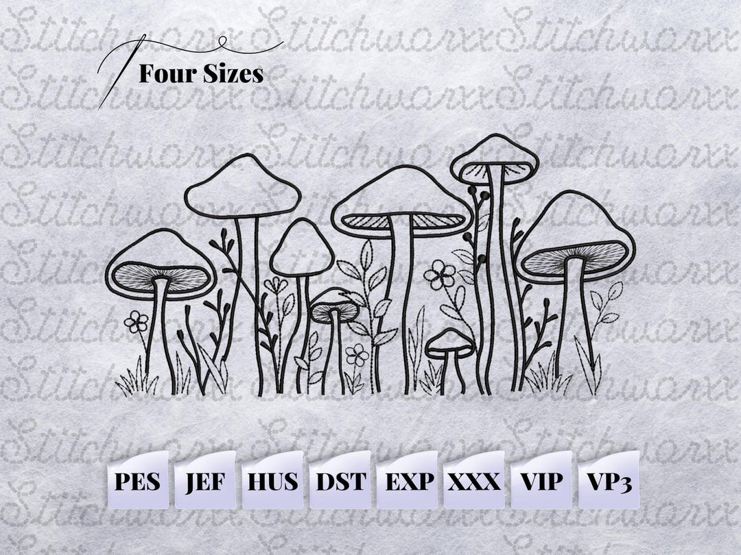 Mushrooms Embroidery Machine Embroidery, Mushroom Flowers Embroidery ...