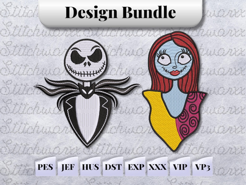 Jack and Sally Embroidery Design, Jack Skellington, File in PES, DST ...