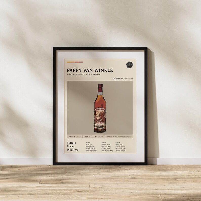 Pappy Van Winkle 20 Bourbon Bottle Art Print | Midcentury Poster ...