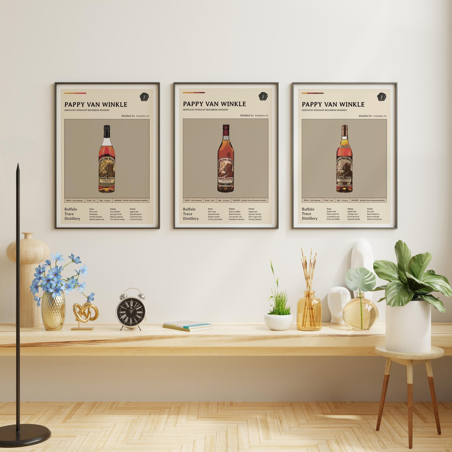 Pappy Van Winkle (set of 3) Bourbon Bottle Art Prints | Midcentury ...