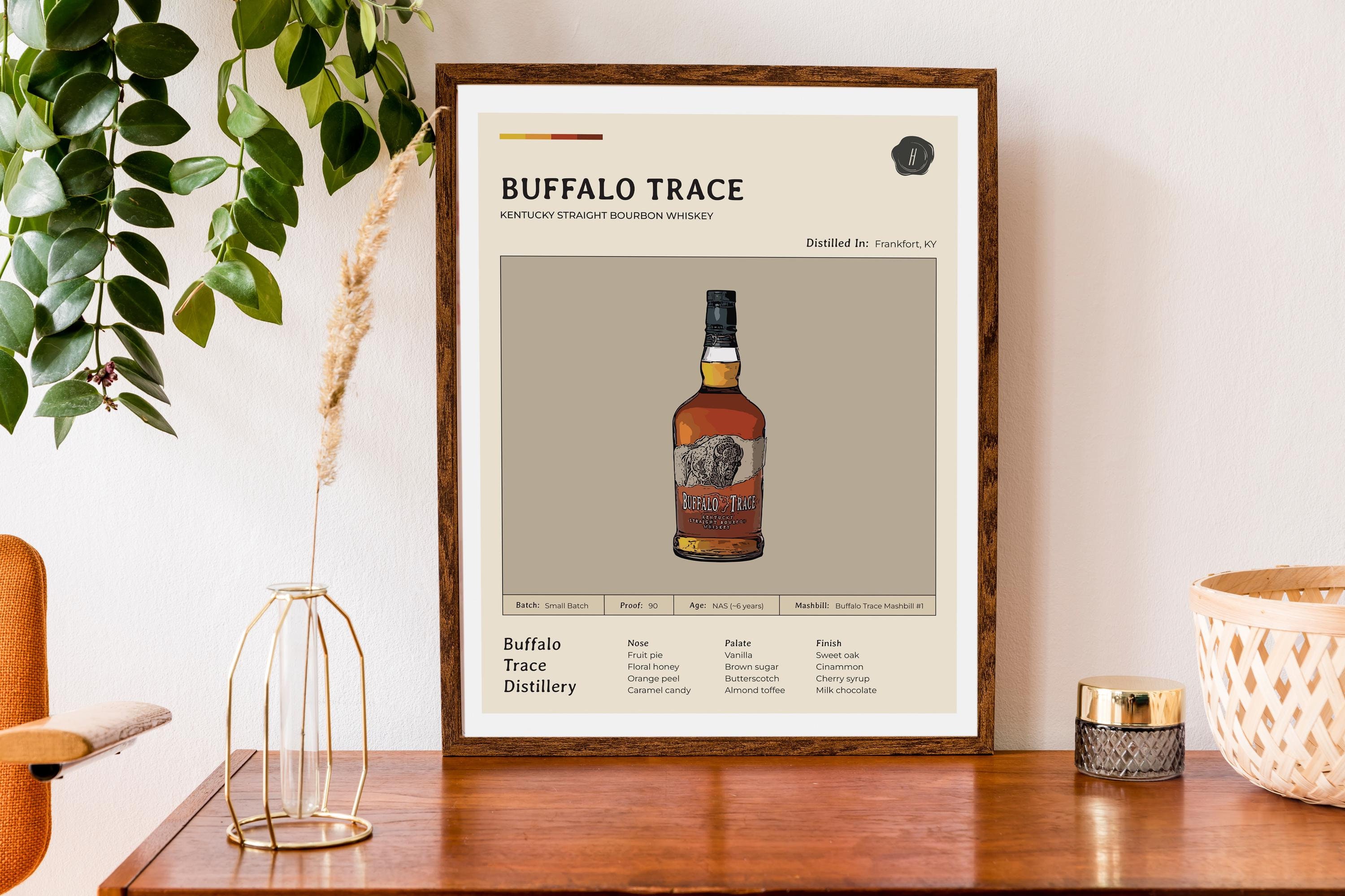 Buffalo Trace Bourbon Bottle Art Print | Midcentury Poster Digital ...
