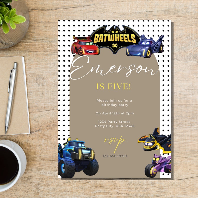 Invitación de cumpleaños de Batwheels, fiesta de Batwheels, invitación ...