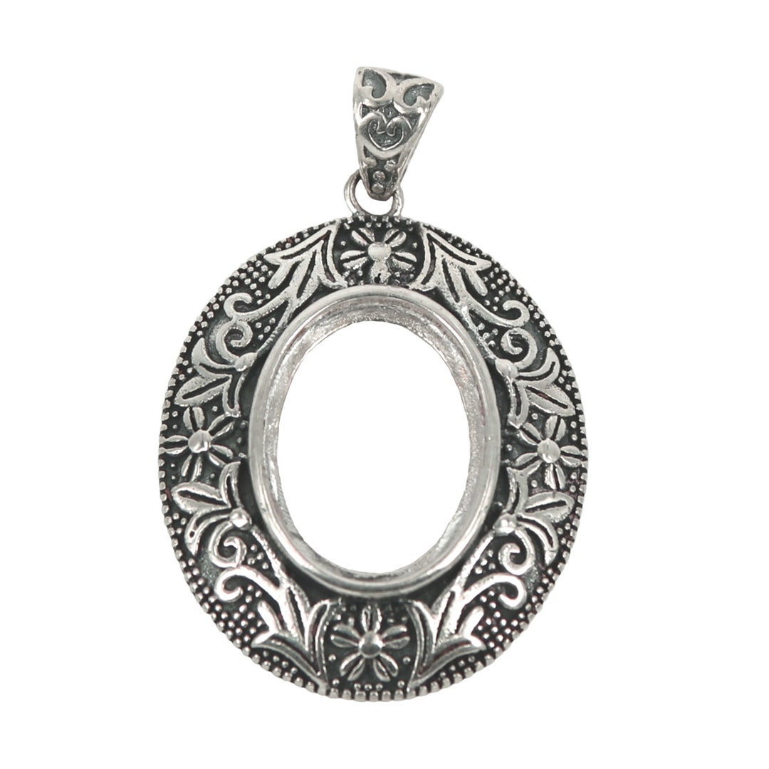 Oval Pendant Setting With Wide Floral Frame and Oval Bezel Mounting ...