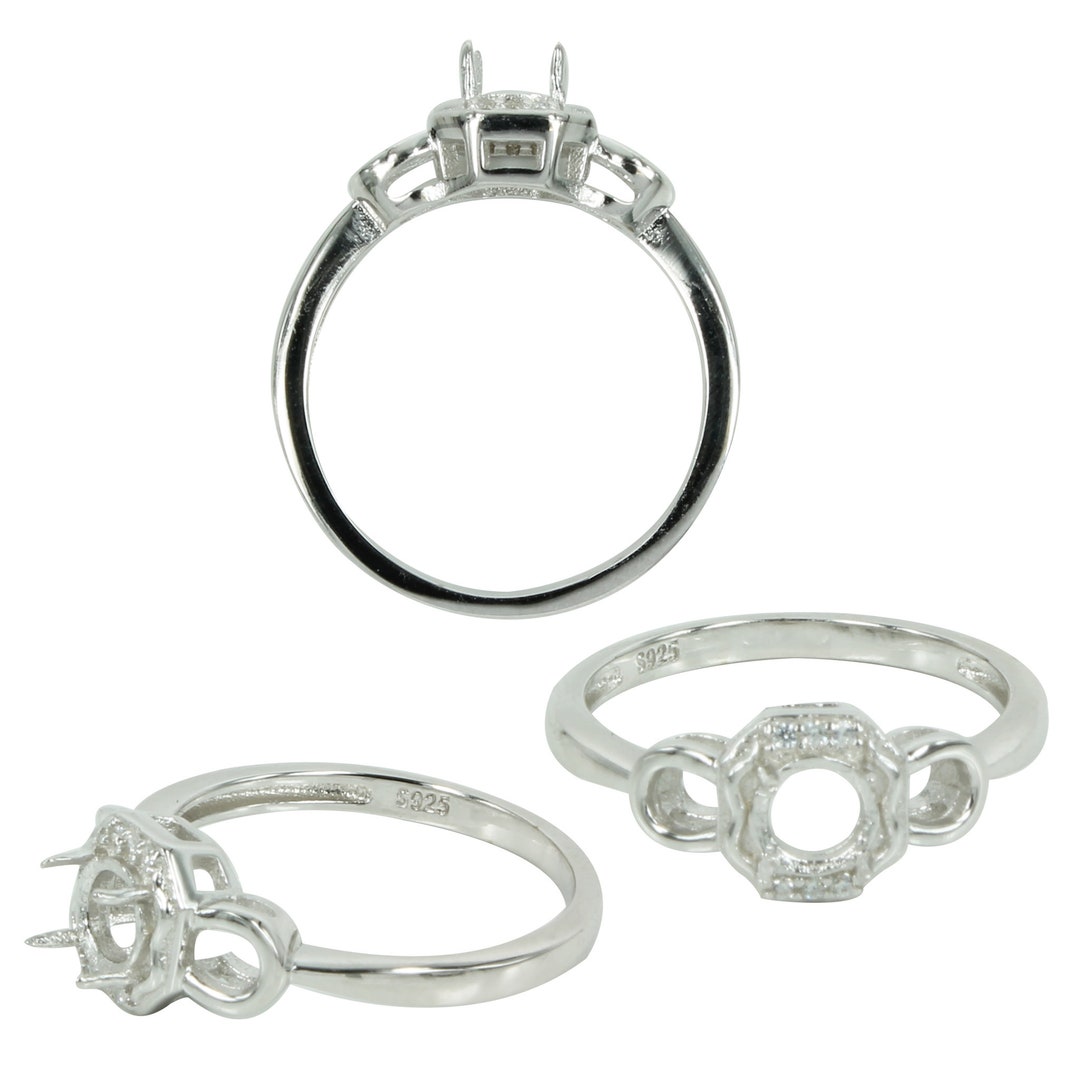 Hexagonal Head Ring Setting With Round Prongs Mounting in Sterling ...