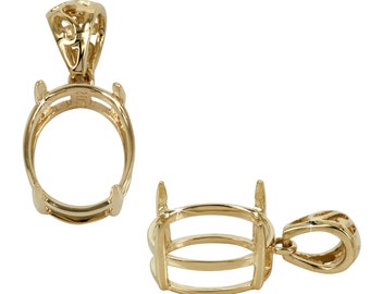 14K Gold Oval Basket Pendant Setting With Oval Prongs Mounting ...