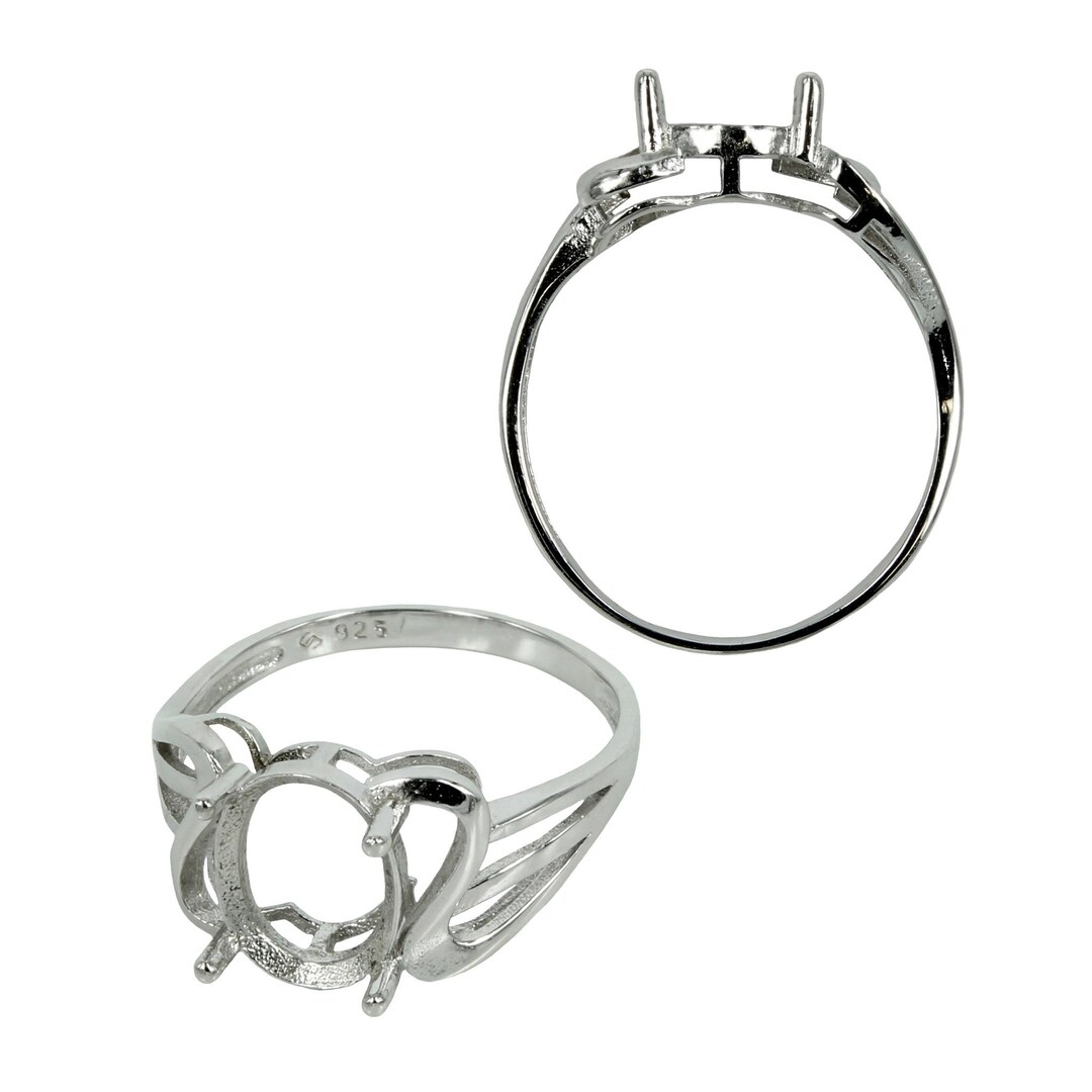 Decorated Split Shank Ring Setting With Oval Prongs in Sterling Silver ...