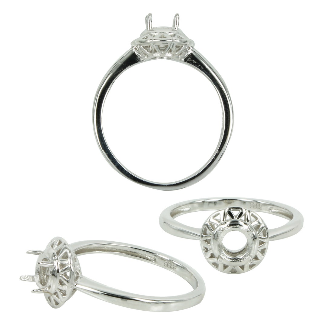 Triangles Gallery Ring Setting With Round Prongs Mounting in Sterling ...