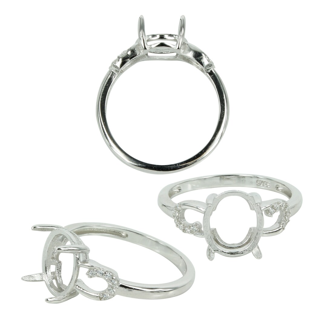 Wave Shoulder Ring Setting With Oval Prongs Mounting in Sterling Silver ...