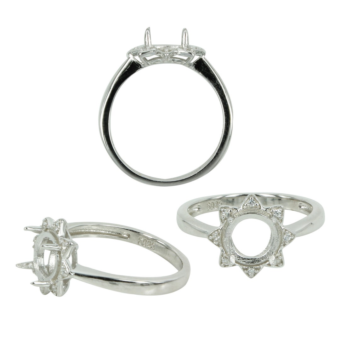Cz's Sunburst Ring Setting With Round Prongs Mounting in Sterling ...