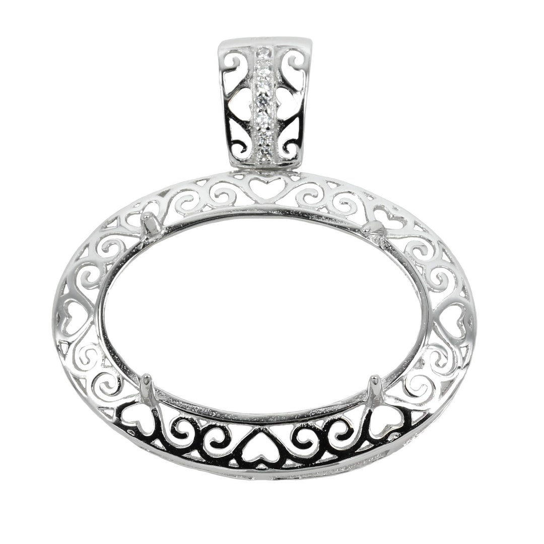 Oval Pendant Setting With Cz's and Oval Prongs Mounting Including Bail ...