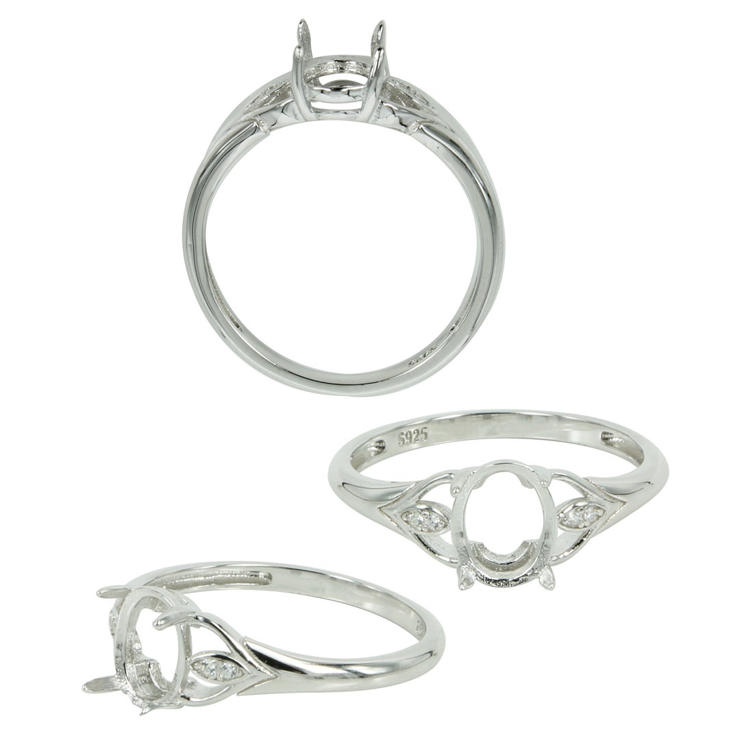 Tapered Split Shank Ring Setting With Oval Prongs Mounting in Sterling ...