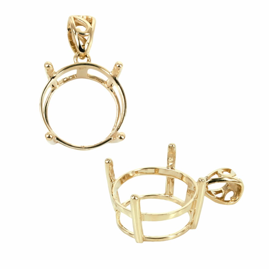 14K Gold Round Basket Setting Pendant With Round Prongs Mounting ...
