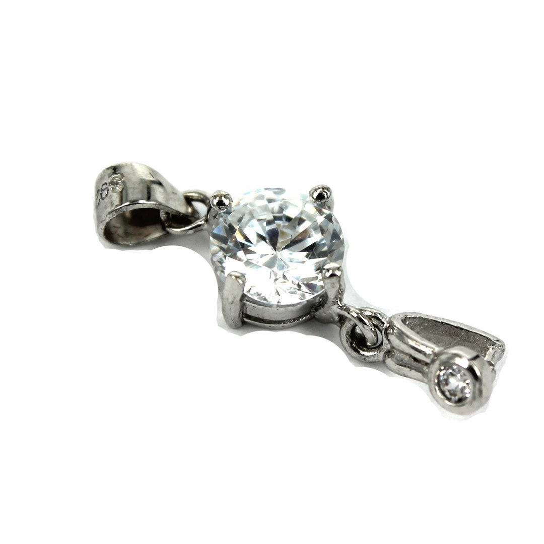 Round Pinch Bail With CZ'S in Rhodium Plated Sterling Silver 25.7x8.5x5 ...