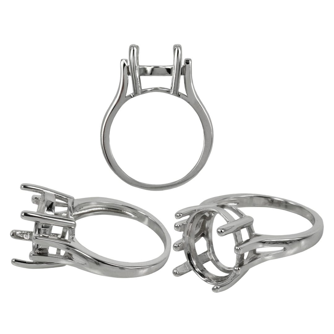 Tapered Ring Setting With Oval Prongs Mounting in Sterling Silver ...