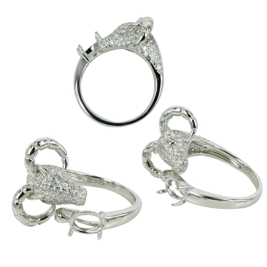 PavÃ© Ram's Head Ring Setting With Oval Prongs Mounting in Sterling ...