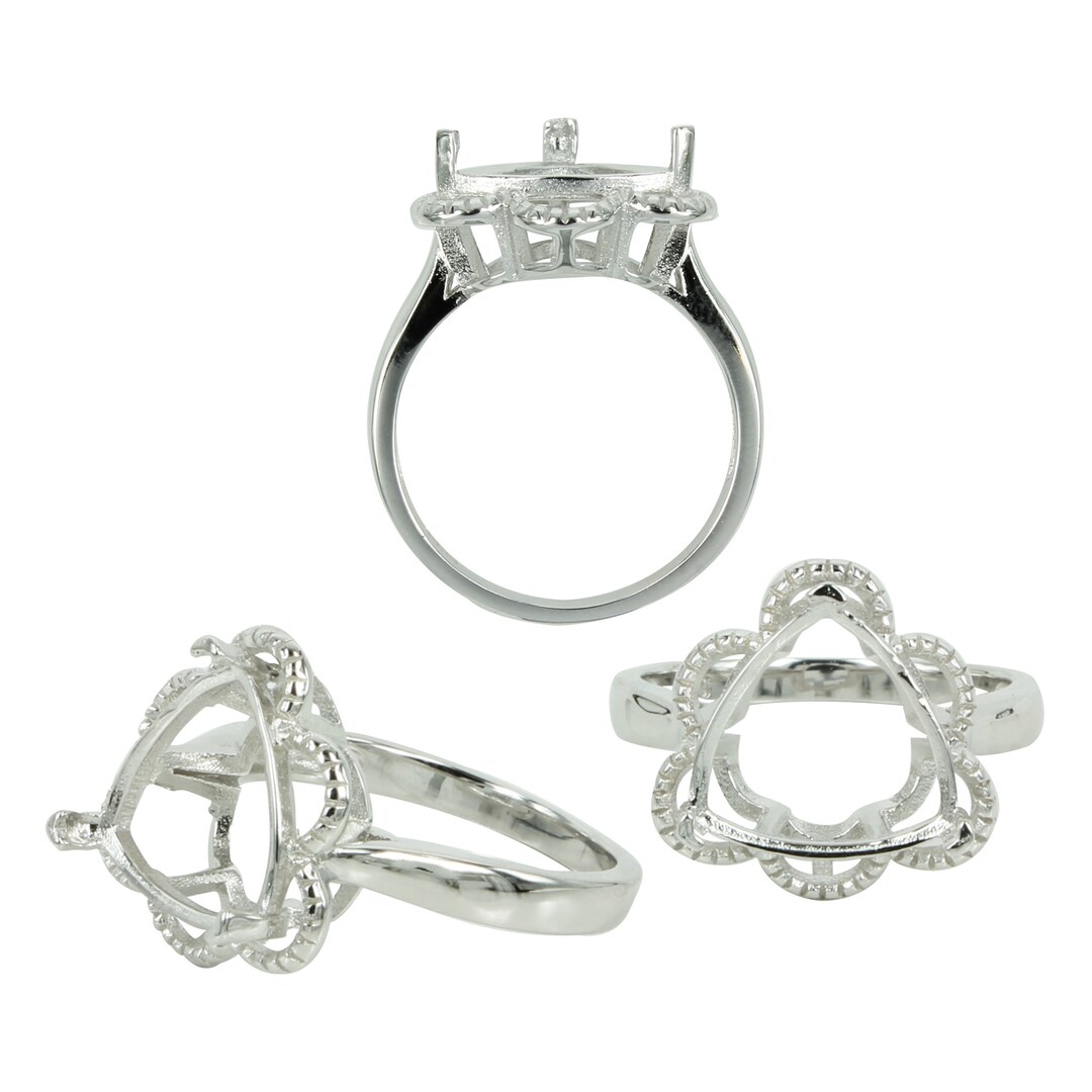 Scalloped Gallery Triangle Ring Setting With Triangular Prongs Mounting ...