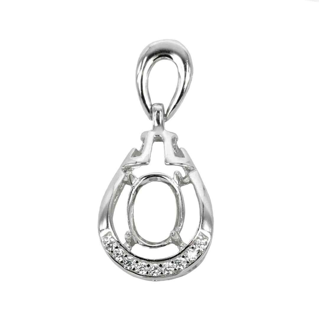 Pear Frame Oval Pendant Setting Set With Cz's and Oval Prongs Mounting ...