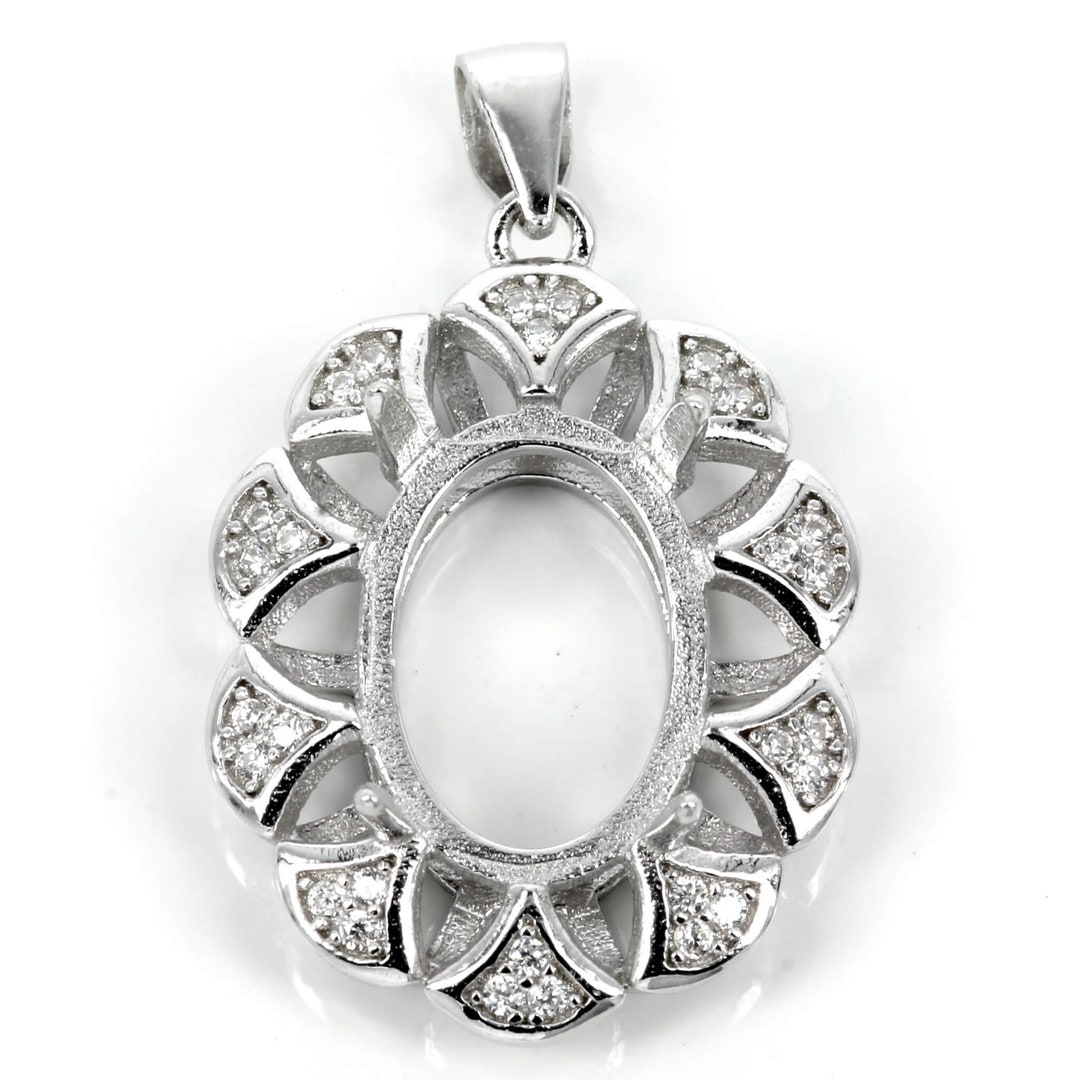 Oval Pendant Setting With Cz's and Oval Prongs Mounting Including Bail ...