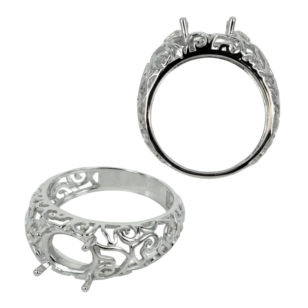 Filigree Ring Setting With Oval Prongs Mounting in Sterling Silver ...