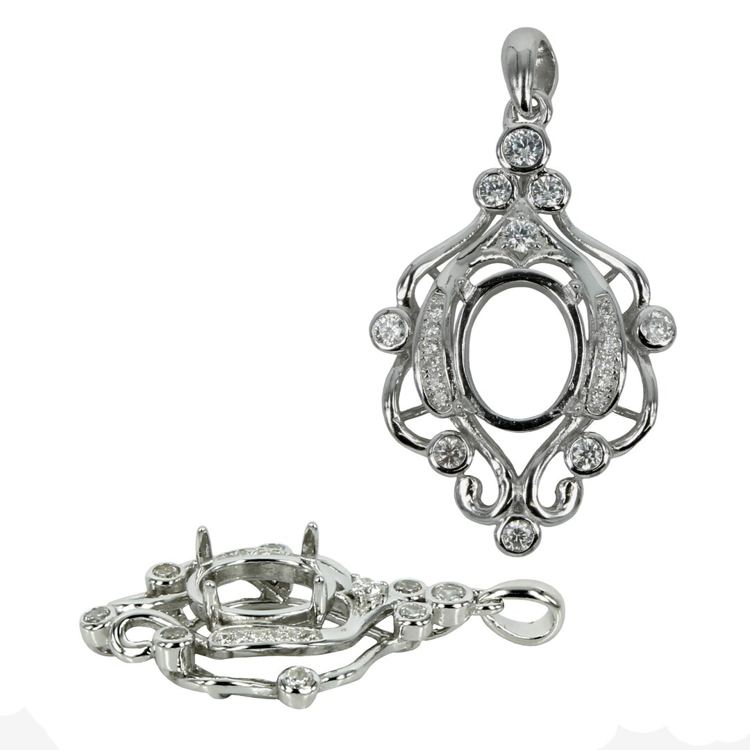 Oval Pendant Setting With Cz's & Flourishes and Oval Prongs Mounting ...