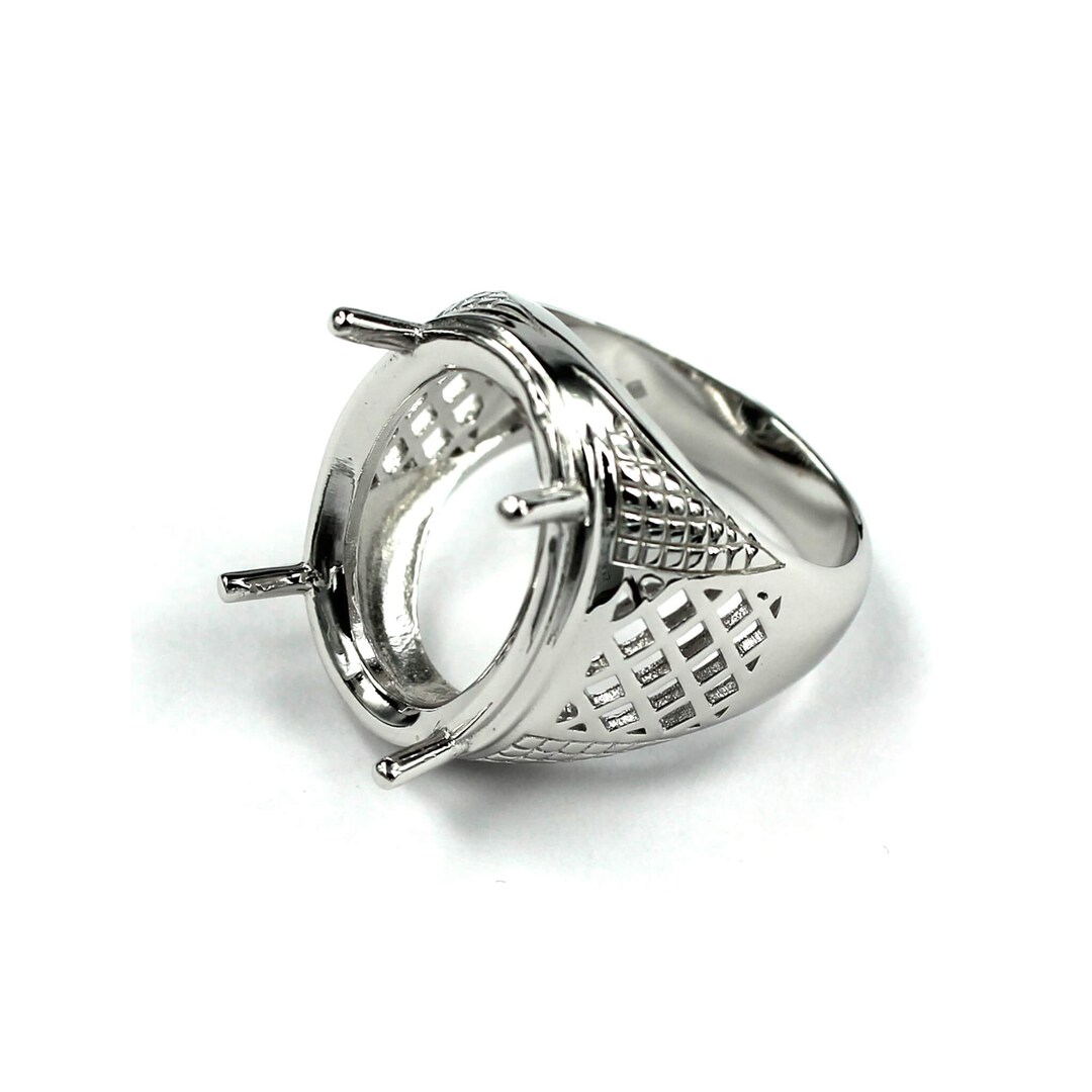 Hollow Mesh Ring Setting With Oval Prongs Mounting in Sterling Silver ...