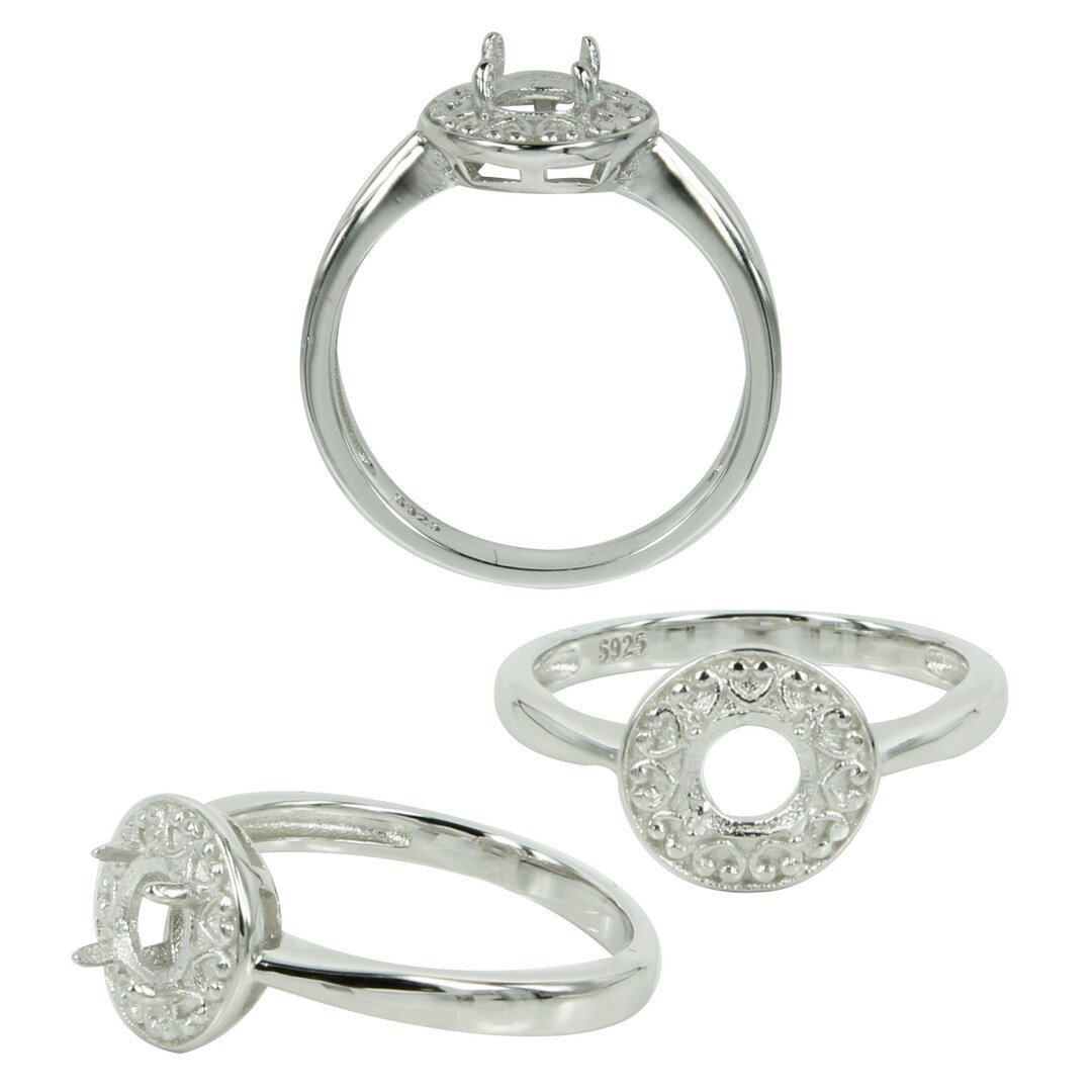 Hearts Halo Ring Setting With Round Prongs Mounting in Sterling Silver ...