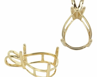 14K Gold Oval Basket Pendant Setting With Oval Prongs Mounting ...