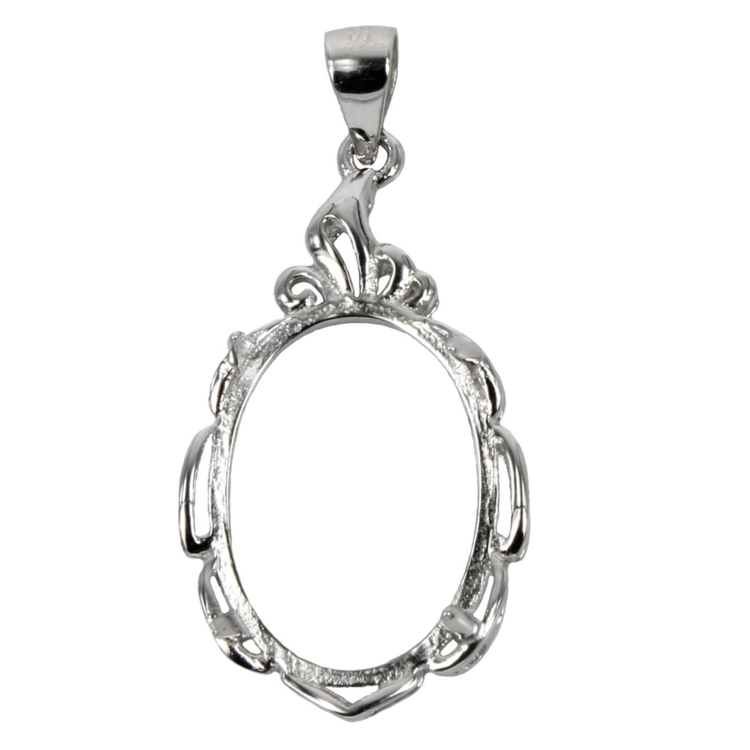 Oval Flourish Frame Pendant Setting With Oval Prongs Mounting Including ...