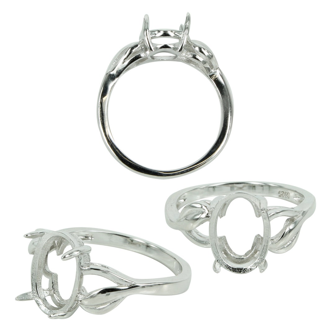 Leaf Split Shank Ring Setting With Oval Prongs Mounting in Sterling ...