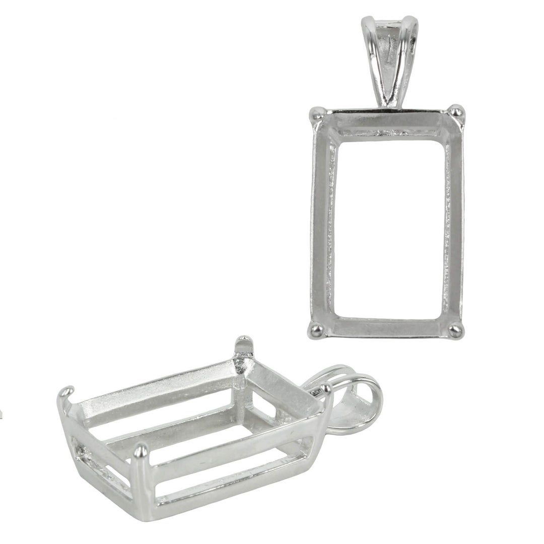 Rectangular Pendant With Prong Mounting and Bail in Sterling - Etsy